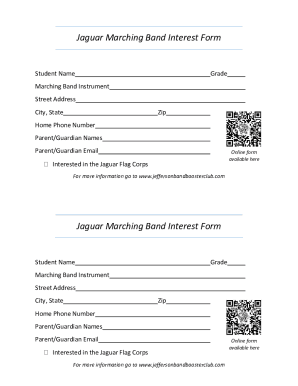 Fillable Online Jaguar Marching Band Interest Form Fax Email Print ...