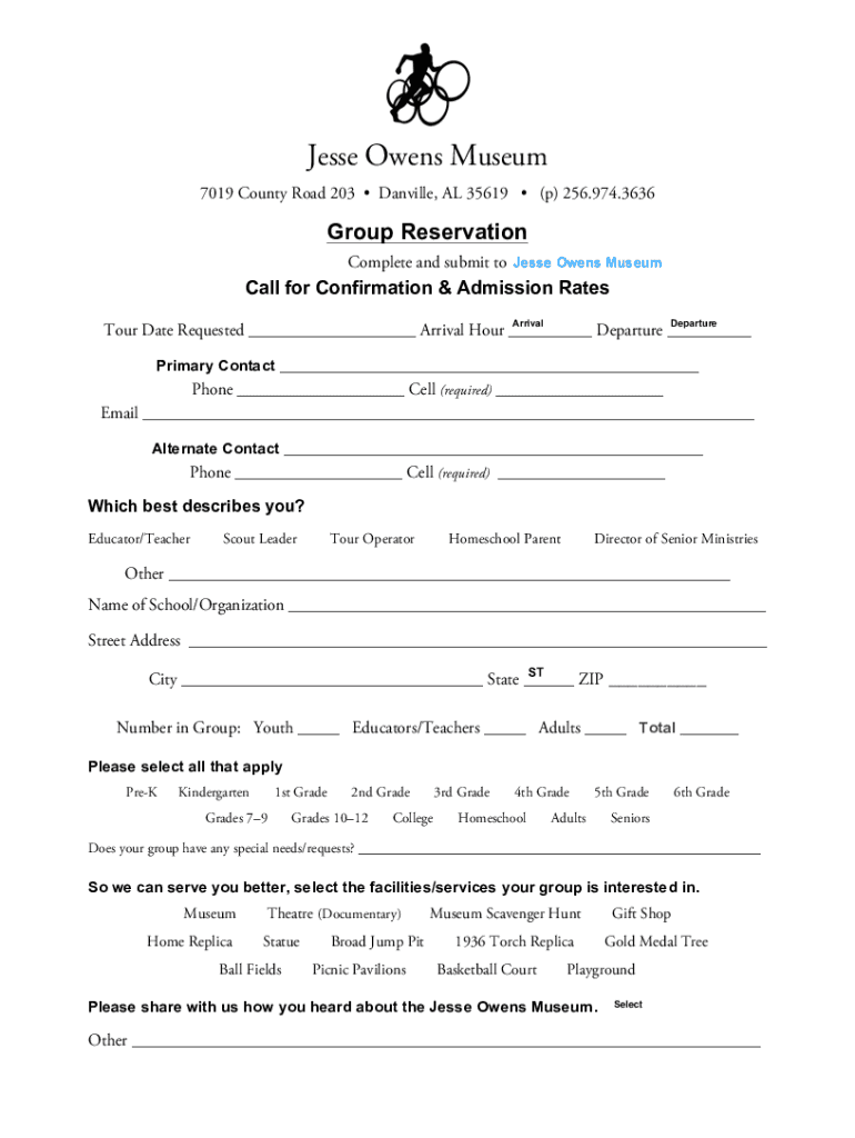 Fillable Online Jesse Owens Museum Reservation.docx Fax Email Print ...