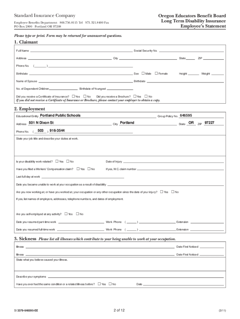 Fillable Online PDF Your Disability Benefit Claim Oregon Educators ...