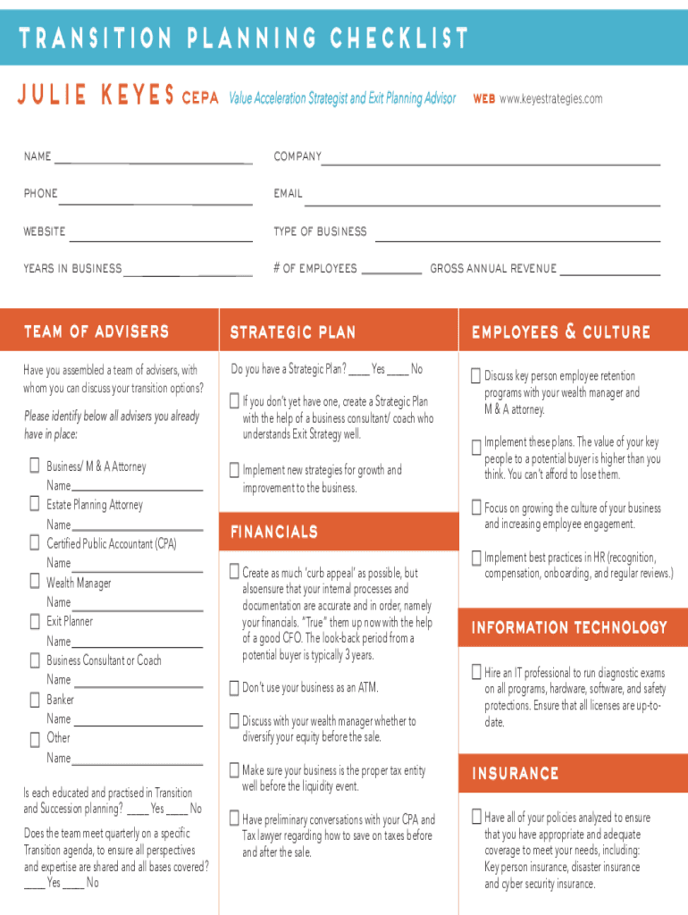 Fillable Online value acceleration exit planning process overview ...
