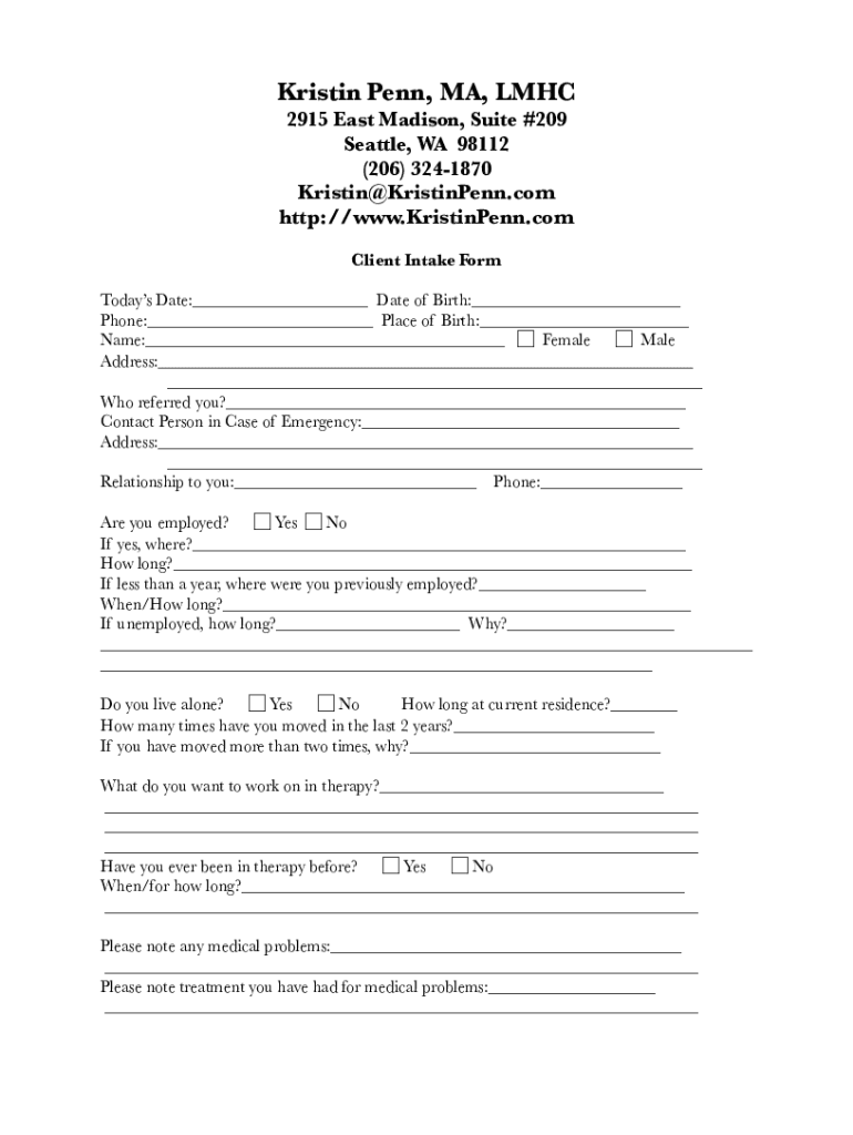 Fillable Online Intake form--Sept 2012 Fax Email Print - pdfFiller