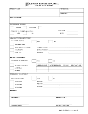 Fillable Online Tender Review Form - Kurnia Ekuiti Fax Email Print ...