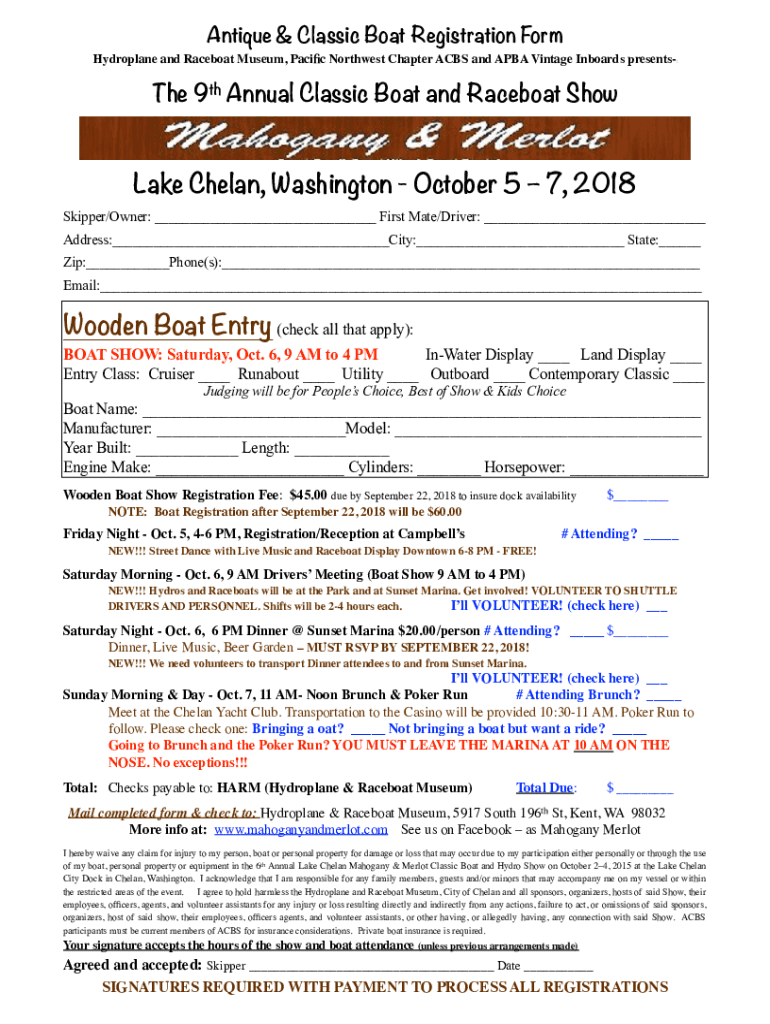 Fillable Online Antique & Classic Boat Registration Form Fax Email ...