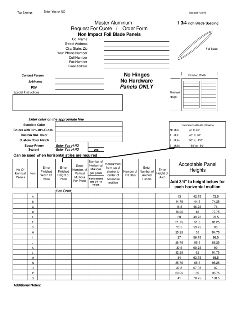 Fillable Online Printable Order Form - Master Aluminum Fax Email Print - pdfFiller