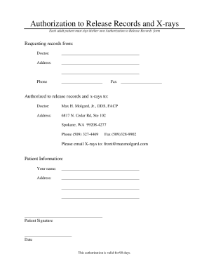 Fillable Online Authorization to Release Records and X-rays Fax Email Print - pdfFiller