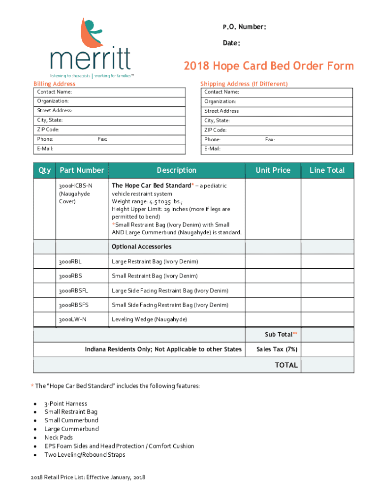 Fillable Online 2018 Hope Car Bed for Hip Casts Retail Price List Fax ...