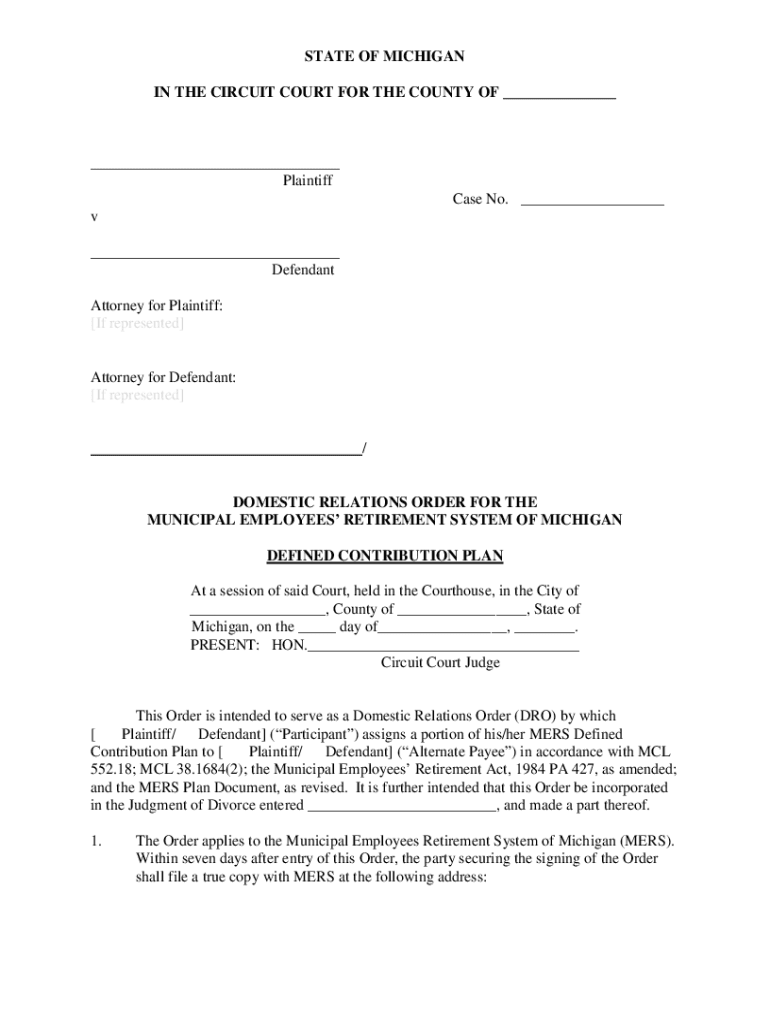 Fillable Online STATE OF MICHIGAN IN THE 30TH JUDICIAL CIRCUIT FOR ...