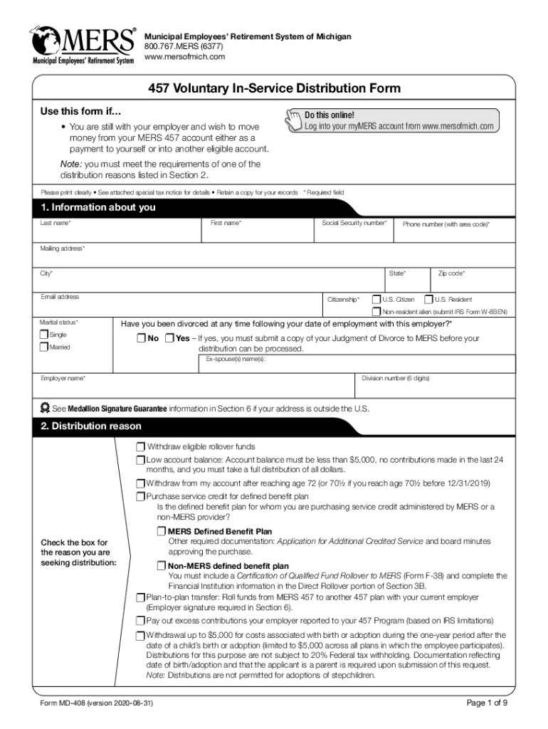 Fillable Online 457 Voluntary In-Service Distribution Form Fax Email ...