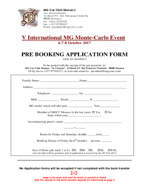 Fillable Online 2017MGCCMC Mtg PRE BOOKING Entry form Fax Email Print ...