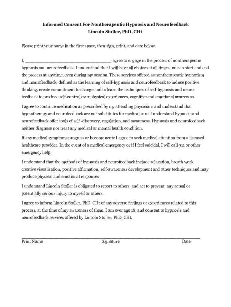 Fillable Online Informed Consent Form PageMind Strength Balance Fax ...