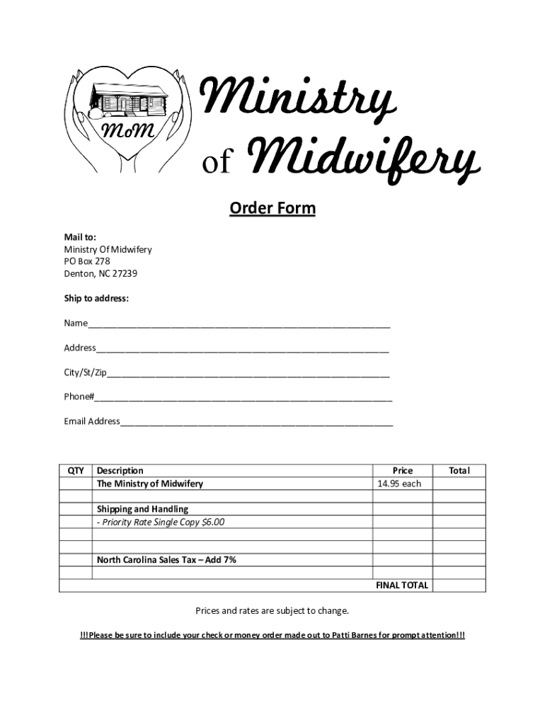 Fillable Online Order Form - Ministry of Midwifery by Patti Barnes, CPM ...
