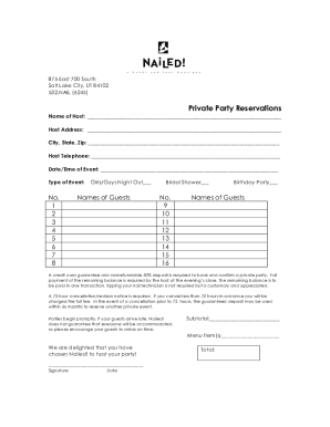 Fillable Online Private Party Send Out reservation form Fax Email Print ...