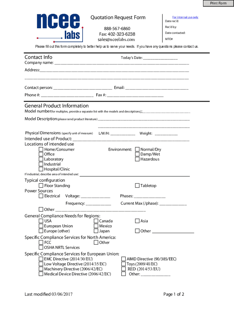 Fillable Online Contact Info General Product Information - NCEE Labs ...