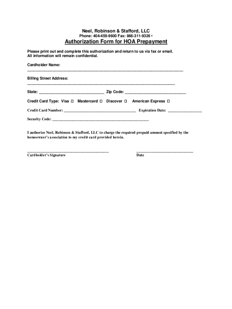Fillable Online Authorization Form for HOA Prepayment Fax Email Print ...