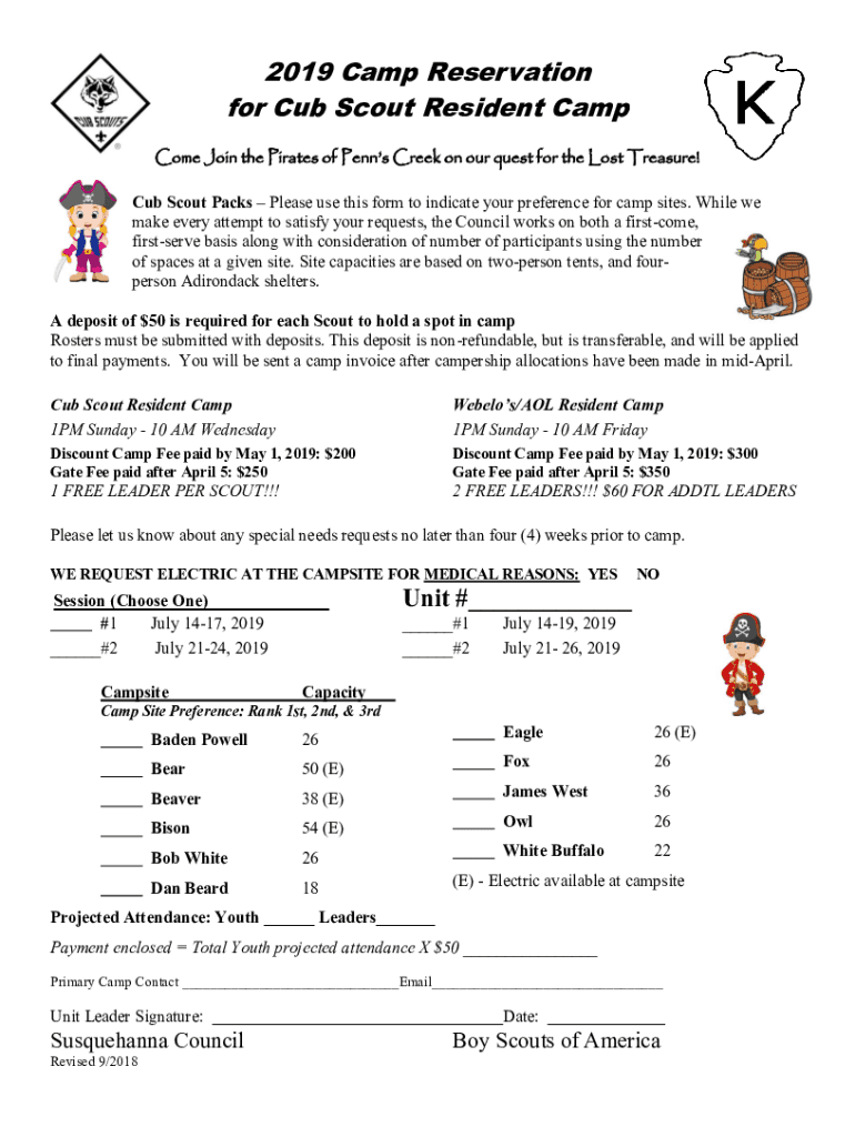 Fillable Online Cub Scout Family Summer Camp - Boy Scouts of America ... Fax Email Print - pdfFiller