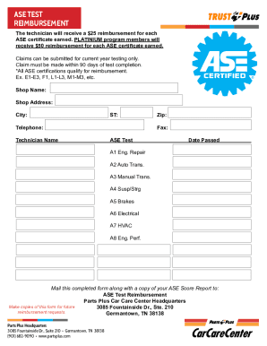 Fillable Online ASE Certification - How to Get ASE Certified - Test ...