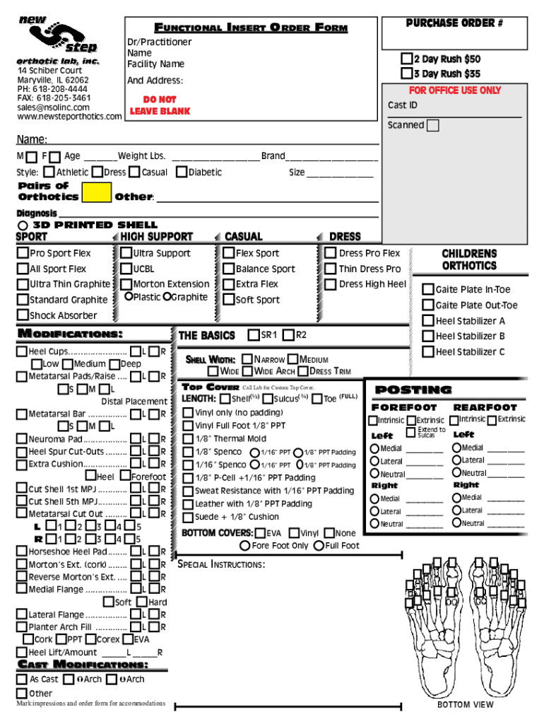 Fillable Online Diabetic O FOrM PURCHASE ORDER - New Step Orthotic Lab ...