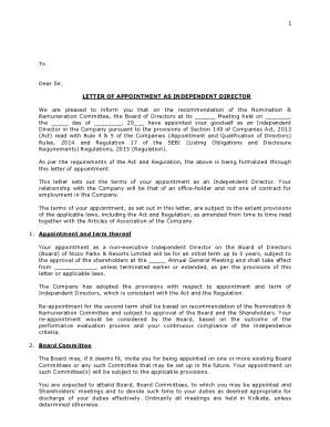 Fillable Online Draft Letter of Appointment of Independent ...