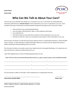 Fillable Online Fillable Online Caregiver Communication Form - PCHC ...