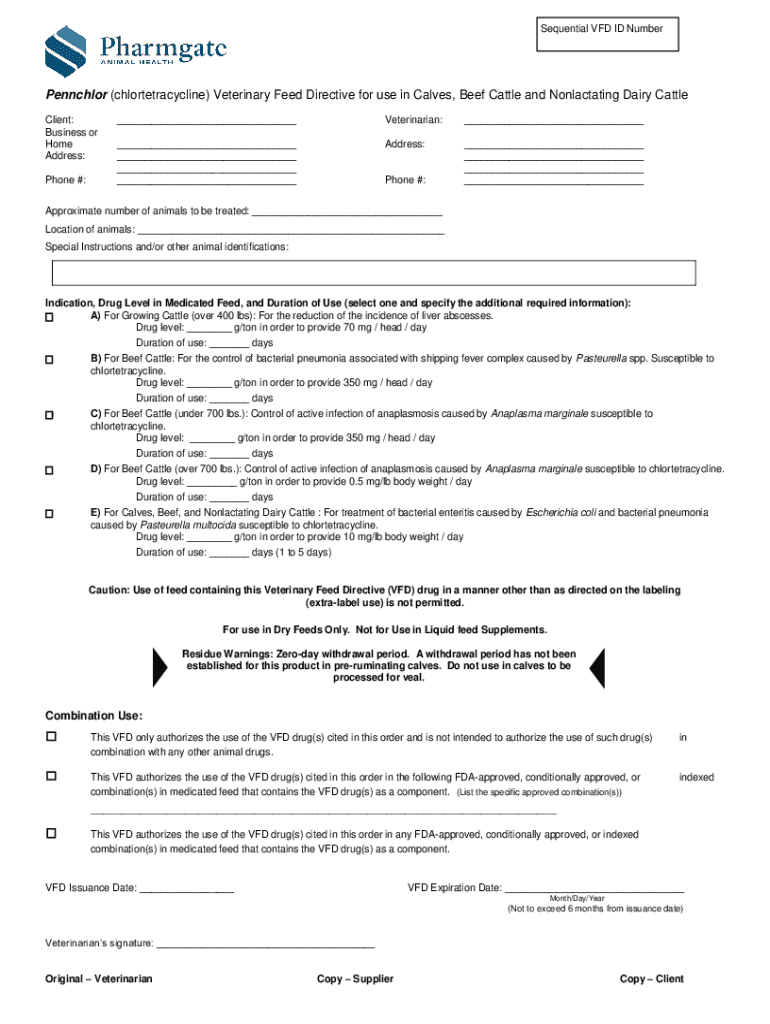 Fillable Online Veterinary Feed Directive for use in Calves, Beef ...