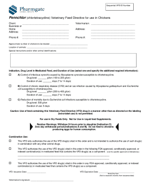 Fillable Online VFD Chickens Pennchlor Form - Combination with Biocox ...