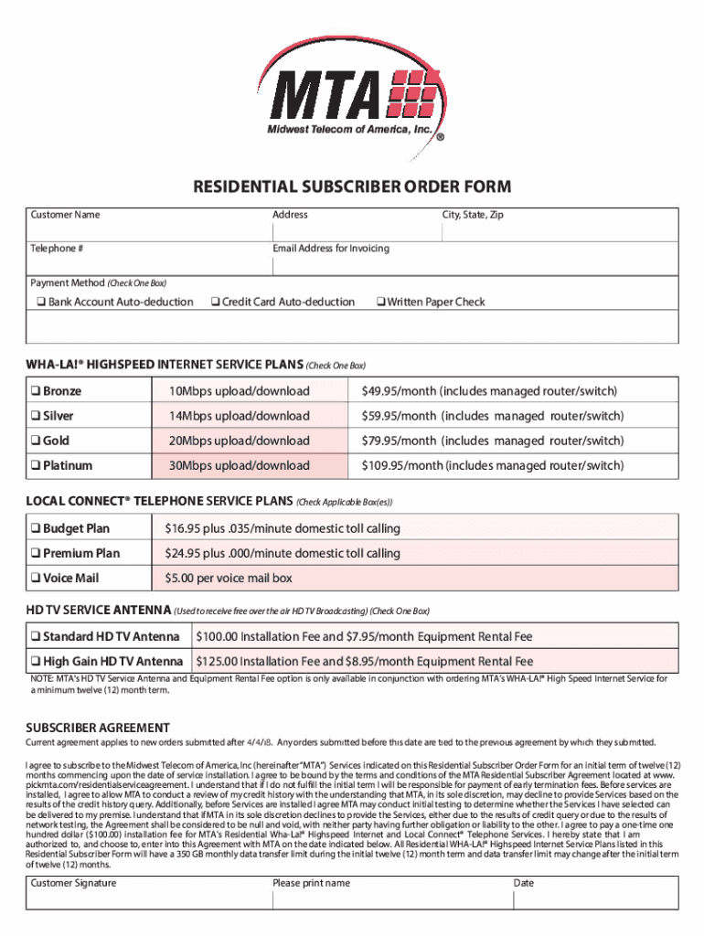 Fillable Online MTA-Residential-Order-Form Fax Email Print - pdfFiller