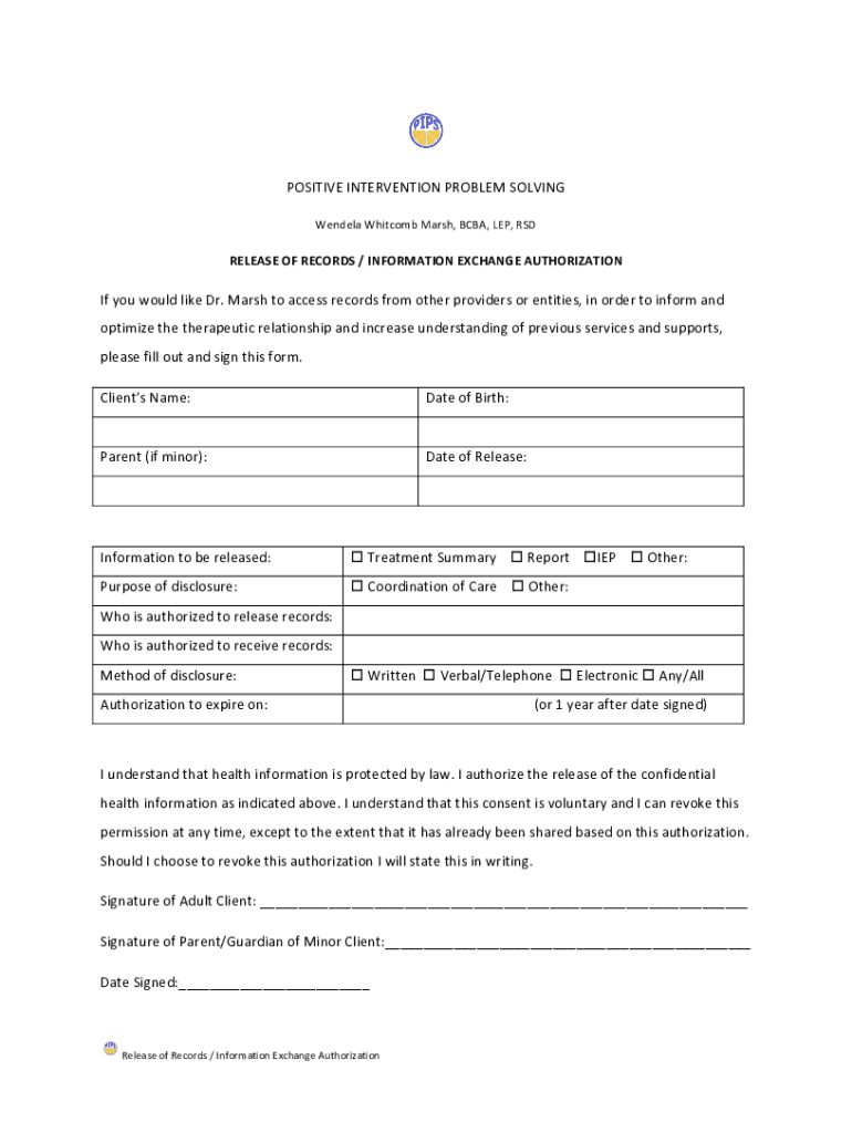 Fillable Online PIPS RELEASE OF RECORDS FORM (2).docx Fax Email Print ...