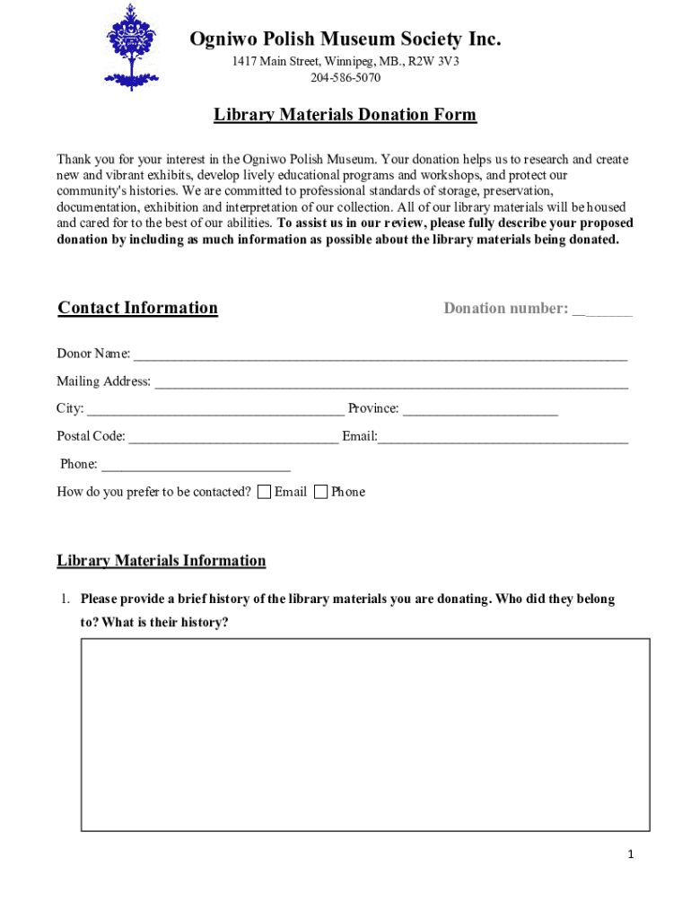 Fillable Online Library materials donation form Fax Email Print - pdfFiller