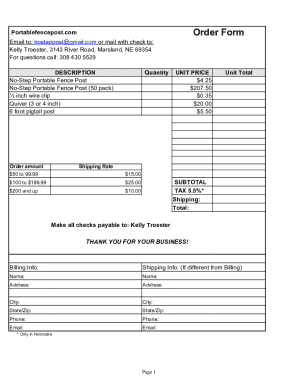 Fillable Online Order Form - Portable Fence Post Fax Email Print ...
