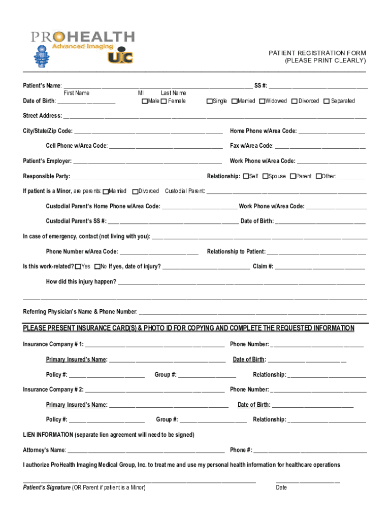 Fillable Online Patient Registration Form - Prohealth Advanced Imaging ...