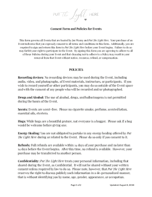 Fillable Online Consent Form and Policies for Events Fax Email Print ...