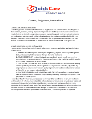 Fillable Online Consent, Assignment, Release Form - Quick Care Fax ...