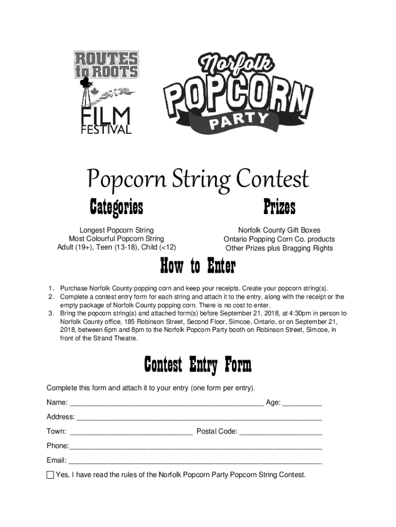 Fillable Online Norfolk Popcorn String Contest Fax Email Print - pdfFiller