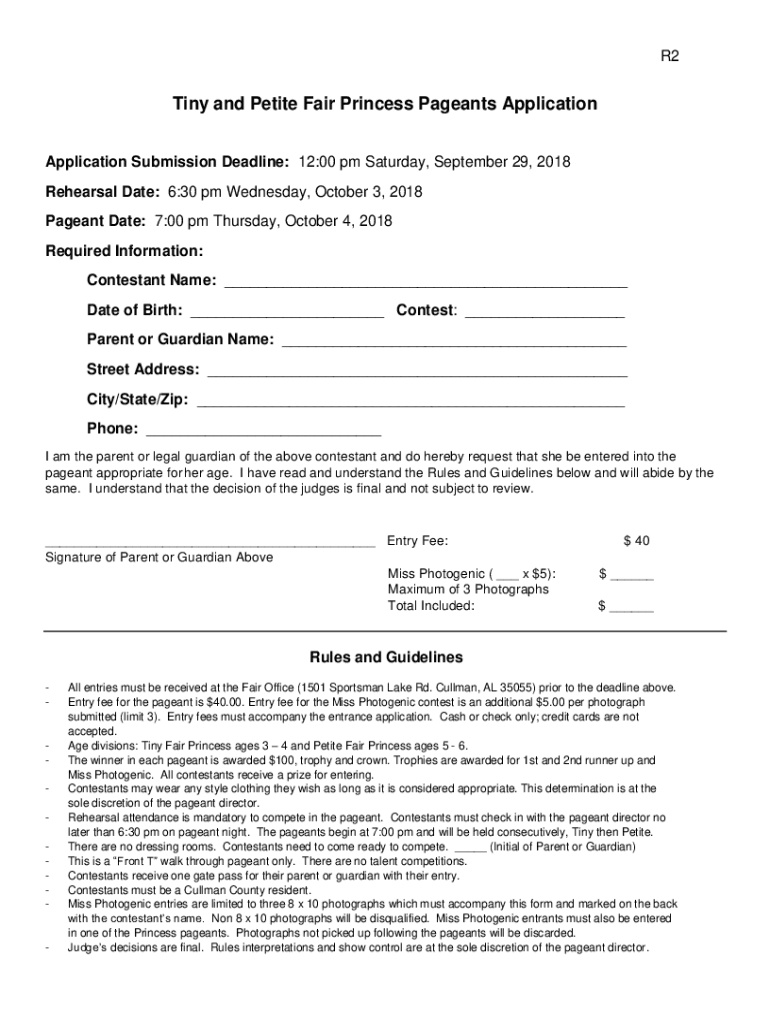 Fillable Online Tiny and Petite Fair Princess Pageants Application Fax ...