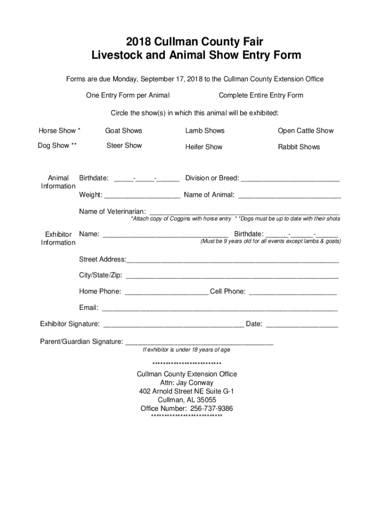 Fillable Online 2014 LIVESTOCK AND ANIMAL SHOW ENTRY FORM Fax Email ...