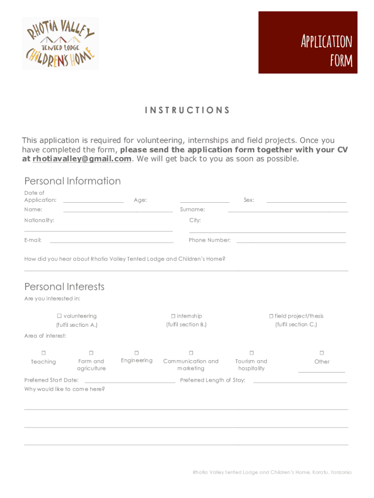 Fillable Online Volunteer Application Template - 20+ Forms (Doc & PDF Format)7+ Job Application ...