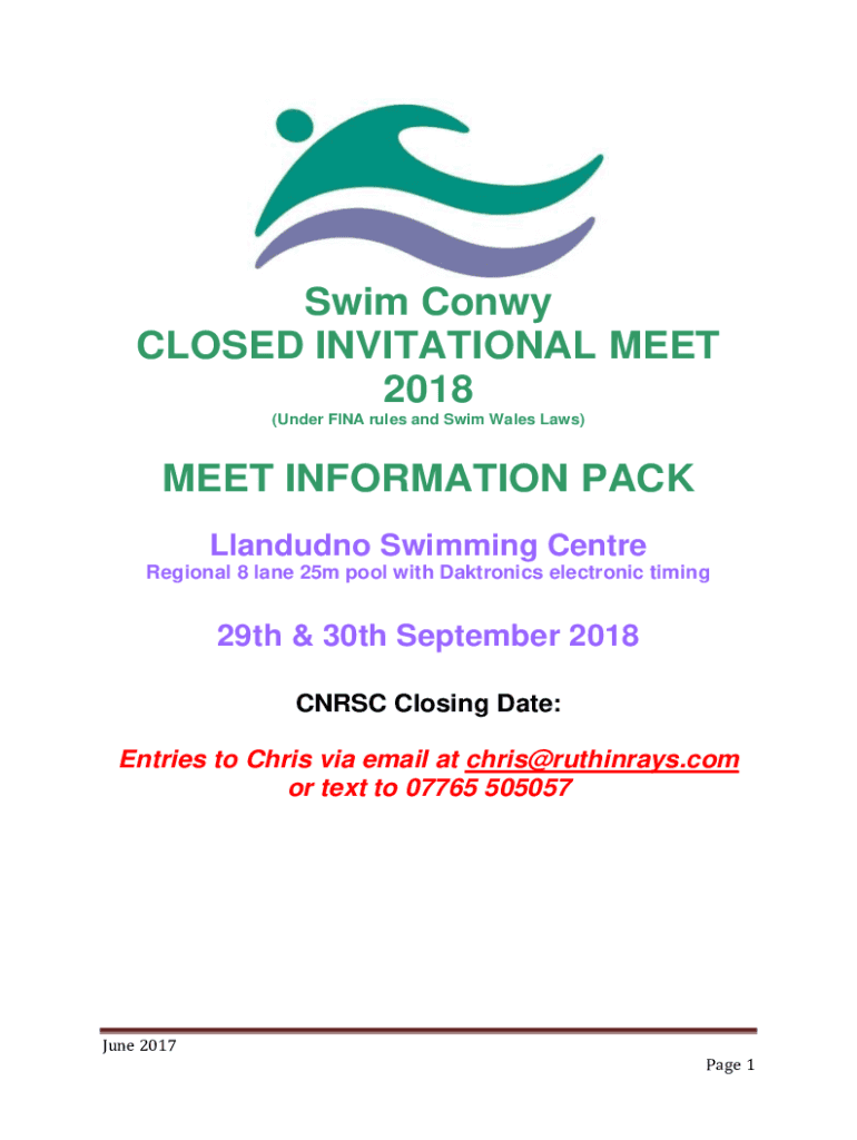 Fillable Online Swim Conwy - End of a long 2 weeks for all competing ...