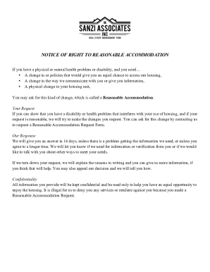 Fillable Online Sample Reasonable Accommodation Request Notices and ...