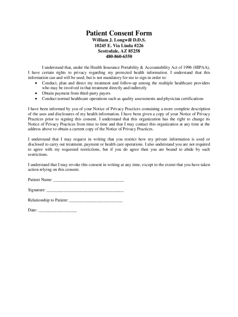 Fillable Online Patient Consent Form - Emergency Scottsdale DentistDental ... Fax Email Print ...