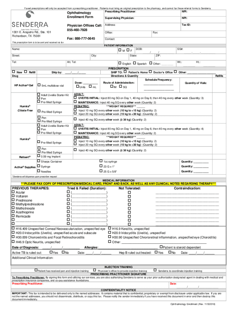 Fillable Online Opthalmology Enrollment Form Supervising Physician NPI ...
