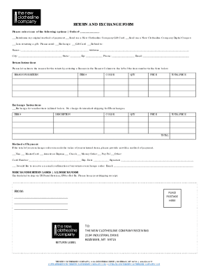 Fillable Online THE NEW CLOTHESLINE COMPANY - RETURN AND EXCHANGE FORM ...