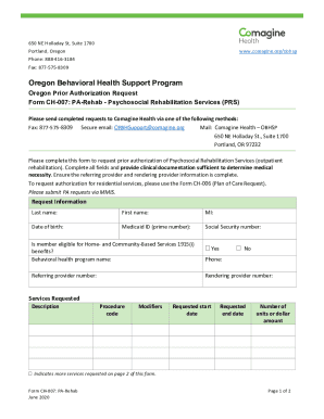 Fillable Online Form CH-007: PA-Rehab - Comagine Health Fax Email Print ...