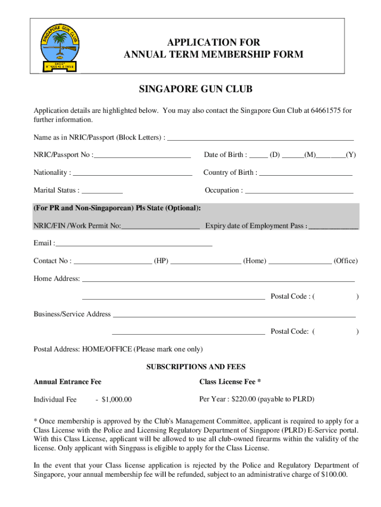 Fillable Online application for annual term membership form singapore ...