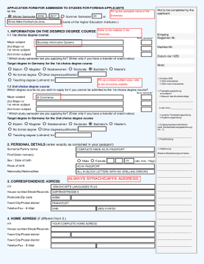 Fillable Online tum online application for international students Fax ...
