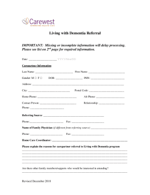 Fillable Online Living with Dementia Referral Form - Carewest Fax Email ...