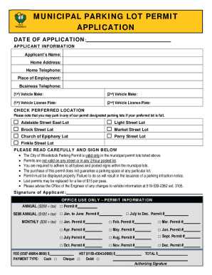 Fillable Online MUNICIPAL PARKING LOT PERMIT Fax Email Print - pdfFiller