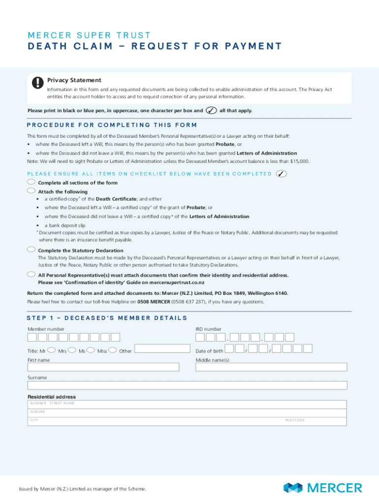 Fillable Online Mercer Super Trust documentsMercer Financial Services ...