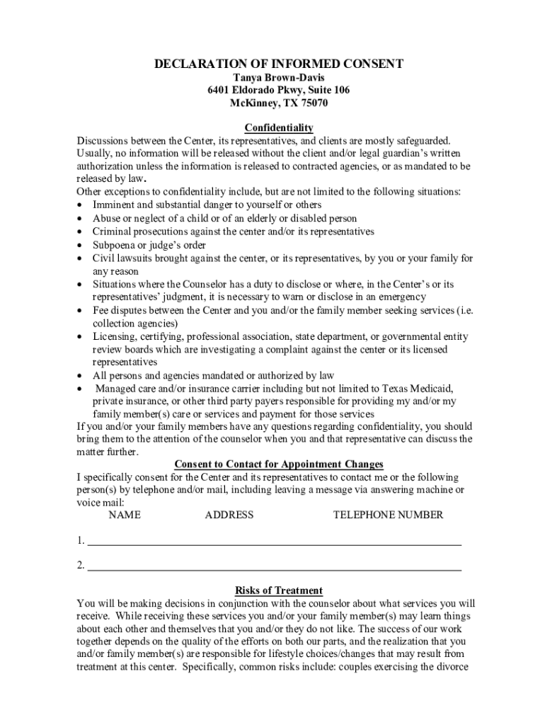 Fillable Online Declaration of Consent ("I Do's")Officiant Eric Fax ...