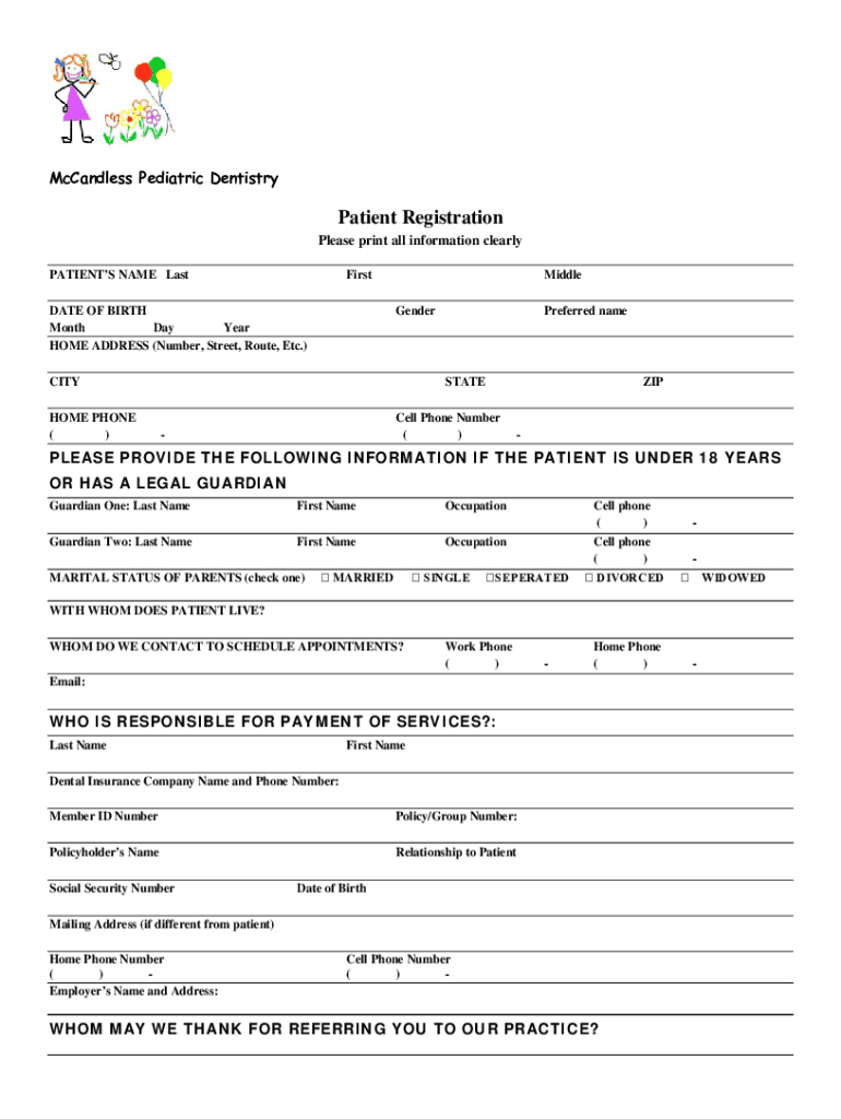 Fillable Online Pediatric Dentist in Tomball, TX - Dr. Georganne McCandless. Fax Email Print ...