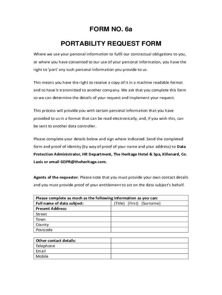 Fillable Online FORM NO. 6a PORTABILITY REQUEST FORM - Wineport Lodge ...